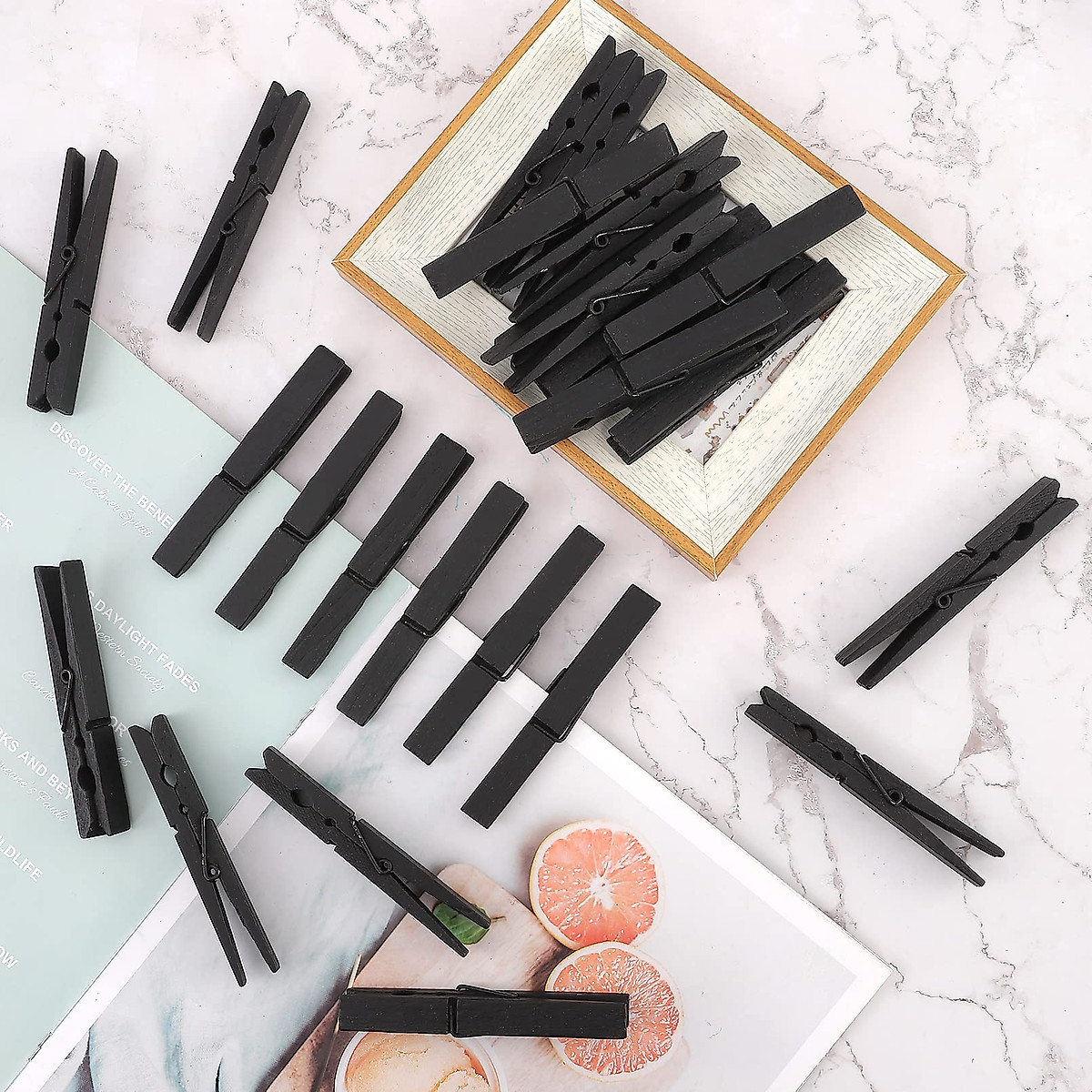 Cptoion 100PCS Clothes Pins Wooden,4" Large Wooden Black Clothespins,Black Wooden Clothespins,Wooden Clips for Crafts Hanging Clothes Pictures (Black)