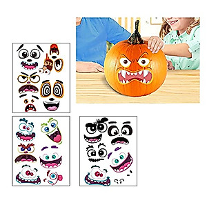 4 Pcs Halloween Pumpkin Decorating Stickers, Multi-Pattern Dampproof Faces Pumpkin Decorating Stickers, Perfect for Decorating Pumpkins, Pumpkin Cards and Clothes to Add the Atmosphere of Halloween pa