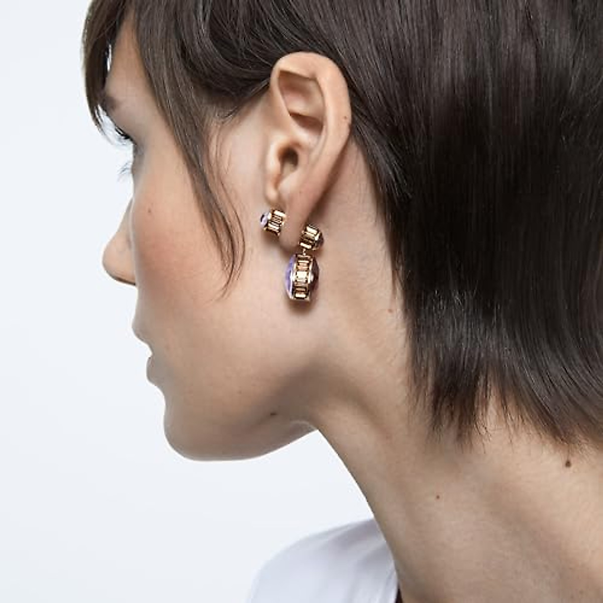 SWAROVSKI Chroma Asymmetrical Drop Earrings, Ruby Red and Lilac Crystals on Gold-Tone Finish Setting, Part of the Swarovski Chroma Collection