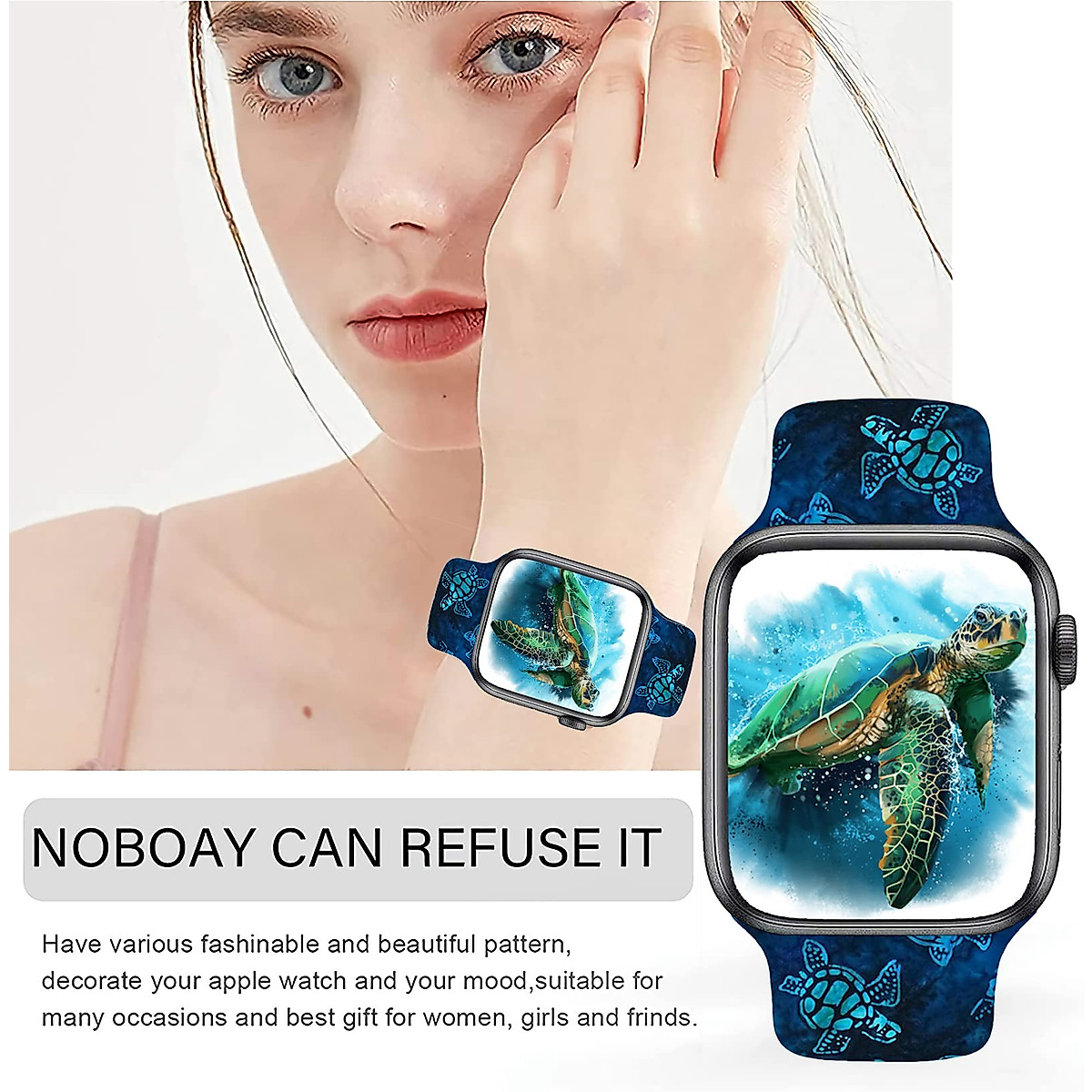 Sea Turtle Sport Watch Bands Compatible with Apple Watch Band 38mm 40mm 41mm,Silicone Strap Wristbands Compatible with iWatch Bands Series SE 7 6 5 4 3 2 1 for Girls Women Boys Men Couple Boyfriend Girlfriend Lover Gifts