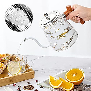 Zalnuuk Tea Kettle, Tea Pot with Tea Infuser, Pour Over Coffee Gooseneck Kettle for Induction & Electric Stovetops (No Gas), 1.5L/50OZ, White