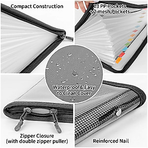 Uquelic 13 Pocket Zip Expanding File Folder, A4, Black, Vinyl