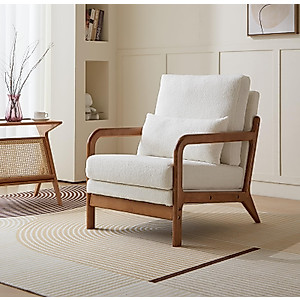 Hommoo Mid Century Modern Accent Chair Teddy Sherpa Upholstered Armchair Cream Accent Chair for Living Room Bedroom Comfortable Leisure Chair with Wood Frame White