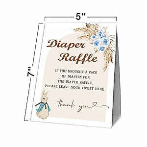 JCVUK Baby Shower Games, 1 Diaper Raffle Standing Sign with 50 Diaper Raffle Tickets,Purple Bunny Theme Babyshower Party Decorations and Supplies For Boys or Girls(LBLK-B05)