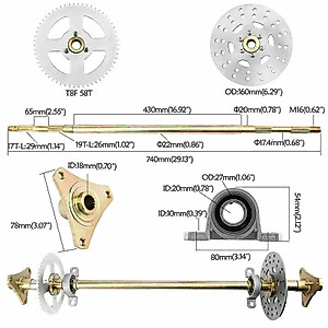 91.SCS 29"Go kart Rear Live Axle +Steering Wheel Tie Rod Rack+ 6" Wheels+Brake Assembly