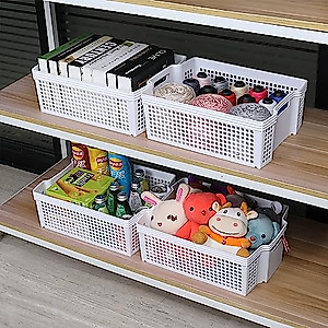 Obstnny 2-Pack White Stacking Storage Bin, Plastic Stackable Storage Basket, R