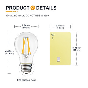 TOKCON 12V Low Voltage LED Light Bulbs - Soft Warm 2700K 4W E26 Edison Base 40W Equivalent - 12 Volt DC/AC A19 Bulb for RV Ceiling - 2 Pack