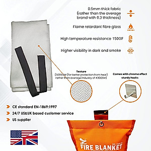 Supa Ant Emergency Fire Blanket for Home and Kitchen - 1 Pack 1500F High Visibility (Glow in The Dark) Smother Kitchen Fire Blanket - CE Certified Hero Fire Blankets Emergency for Home (74in)