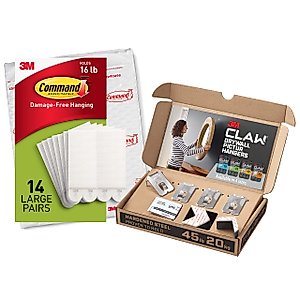 Command & 3M CLAW Picture Hanging Set - Command Strips Large Picture Hanger, 14 Pairs (28 Strips) with 3M CLAW Drywall Picture Hangers Holds 45 lb.
