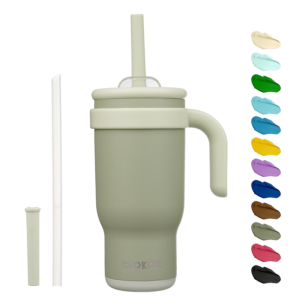 BJPKPK 18 OZ Insulated Travel Tumbler with Handle and Straw, Stainless Steel Water Bottle, Double Wall Vacuum Insulated Mug, for Work, Car, Travel, Forest Green