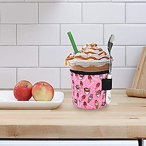 2 Pack Ice Cream and Leopard Pattern Pint Size Ice Cream Sleeves Neoprene Cover with Spoon Holder Cover (Ice Cream (2PCS))