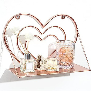 Mazjoaru Floating Shelves Rose Gold Multi-Layer Heart Shape Design Hanging Shelves Pink Room Decor, Cute Pink Chain Metal Wall Mounted Shelf for Bedroom, Nursery, Living Room