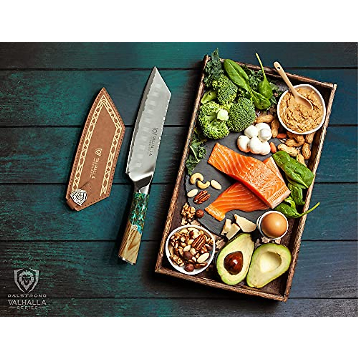 Dalstrong Santoku Knife - 7 inch - Valhalla Series - 9CR18MOV High Carbon Steel - Vegetable Knife - Celestial Resin & Wood Handle - w/Leather Sheath