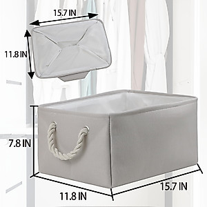 3PCS Foldable Storage Basket, Collapsible Basket Container Shelf Organizer Bin with Rope Handles, Large Storage Basket with Handles for Clothes, Toys, Books and Other Stuff Organizer