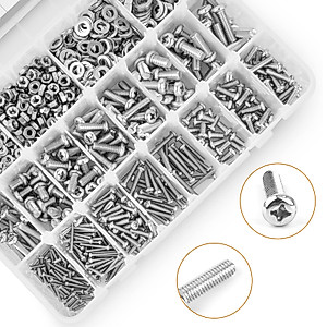 VIGRUE 1148PCS M2 M3 M4 M5 M6 Phillips Pan Head Screws Bolt Nut Flat Washers 304 Stainless Steel Machine Screws Assortment Kit and Storage Case