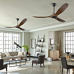 60 Inch Outdoor Ceiling Fans without Lights, 3 Blade Propeller Ceiling Fan No Light with Remote Solid Wood Ceiling Fan Large, Modern Farmhouse Ceiling Fan for Patio Exterior High Low Sloped Ceiling