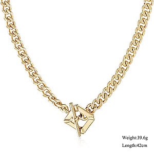 CIUNOFOR 14k Gold Venice Necklace For Women, Square Toggle Clasp Necklace for Marriage Couples Cable Wire Necklace For Men Hip-Hop CD Style Charm Necklace For Anniversary Best Souvenir (Gold)