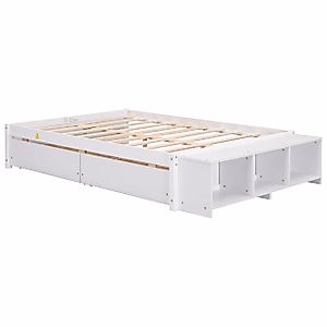Harper & Bright Designs Full Size Platform Bed with 2 Storage Drawers, Wood Full Size Bed Frame with Storage Case, Full Storage Bed with Wood Slats Support for Bedroom, No Box Spring Needed, White