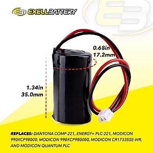 Exell Lithium PLC Computer Backup Battery, Replaces COMP-221, Energy Plus PLC-221, and Modicon 990XCP98000 (3 Volts)