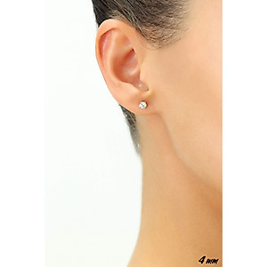 14k White Gold Solitaire Round Cubic Zirconia Stud Earrings with Gold butterfly Pushbacks (4mm)…