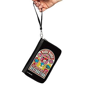 Animaniacs Wallet, Zip Around, Animaniacs Wakko Warner Appetite for Destruction Pose Black, Vegan Leather