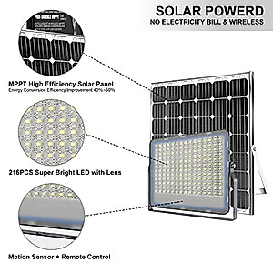 Gebosun 300W Solar Flood Lights Outdoor Dimmable, LED Dusk to Dawn Solar Street Lights Outdoor, 3000K/4000K/6000K CCT Adjustable for Parking Lot, Barn, Yard，Garden, Pool