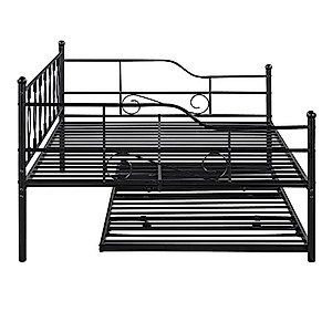 LUSPAZ Full Size Extendable Bed with Pop Up Trundle, Twin to King Daybed with Pull Out Trundle for Adults, Kids