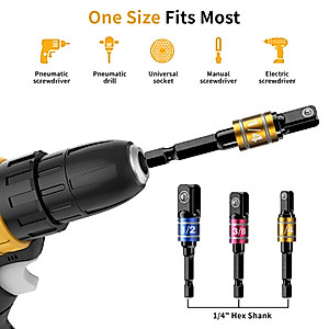 Katerk Bit Holder Key chain Gadgets for Men - 1/4 Drill Bit Holder 6Pcs, w/Drill Socket Adapter 3 Sizes 1/4" 3/8" 1/2", w/ 105° Multifunction Right Angle Drill, 10Pcs Cool Gifts Electrician Tools