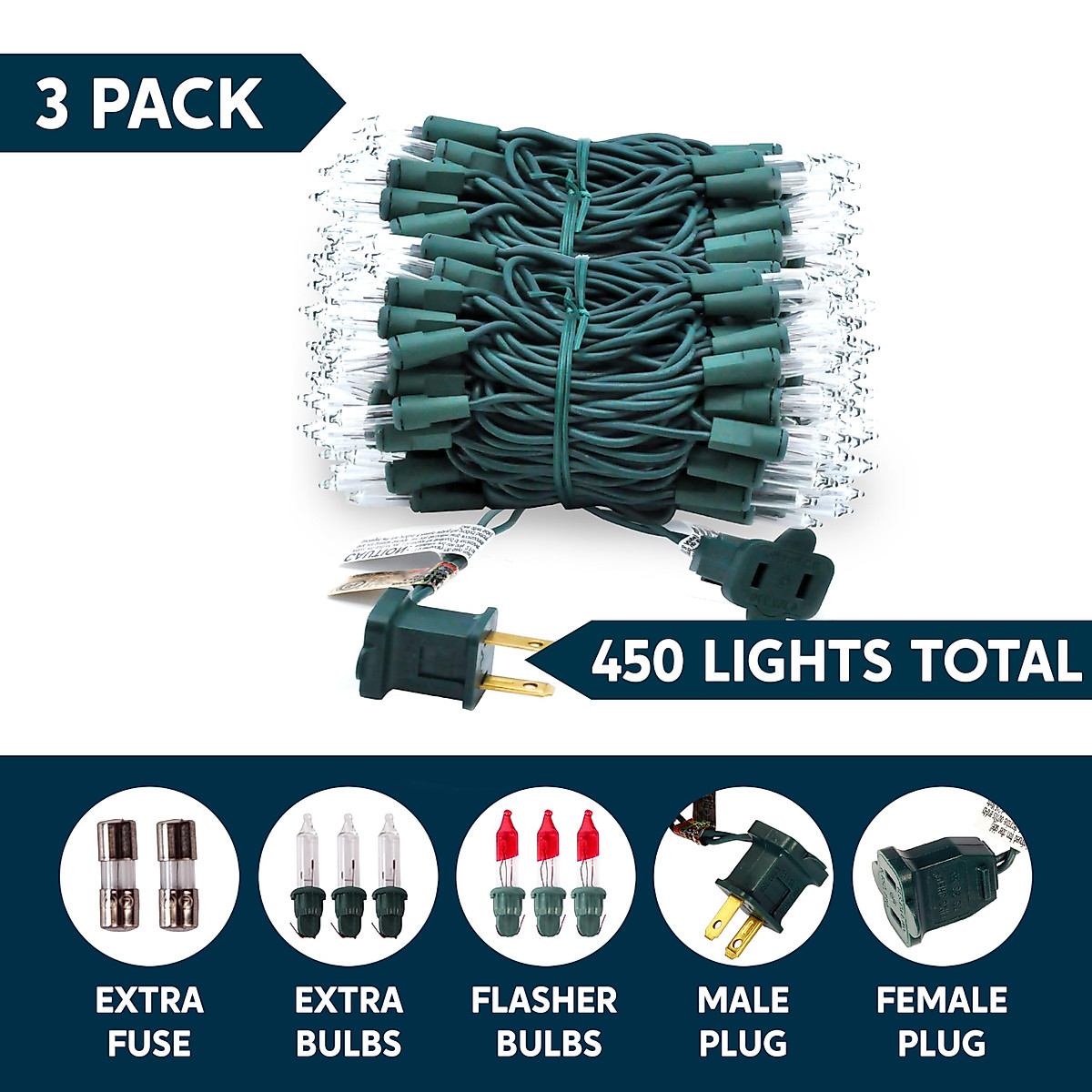 Joiedomi Clear Christmas Lights Outdoor, 450(3x150) Counts 116.7FT Christmas Tree Lights Indoor, Warm White String Lights, Green Wire Xmas Lights Decorations for Holiday Event Wedding Party Decor