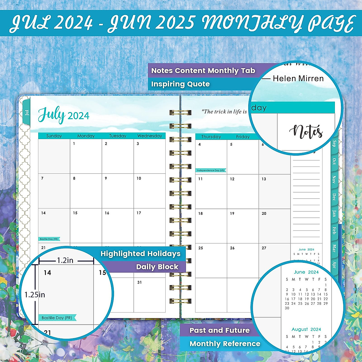 2024-2025 Planner - 2024-2025 Planner Weekly and Monthly, JUL 2024 - JUN 2025, 6.4" x 8.5", Calendar 2024-2025 Planner with Monthly Tabs, Sturdy Cover, Premium Paper, Back Pocket, Strong Twin-wire