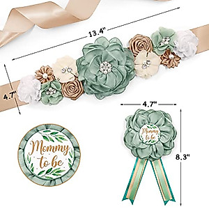 Sage Green Maternity Sash and Corsage Pin Set Mom to Be Daddy to Be Corsage Greenery Theme Baby Shower Decorations Olive Green Belly Belt Gender Reveal Party Gift Keepsake Pregnancy Photo Props