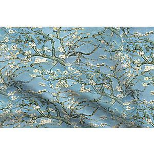 Spoonflower Fabric - Van Branches Almond Tree Blossom Blossoms Flowers Trees Blue Printed on Petal Signature Cotton Fabric by The Yard - Sewing Quilting Apparel Crafts Decor