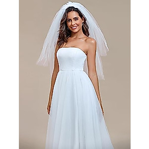 Ever-Pretty Women's Strapless A-line Empire Waist Tulle Elegant Simple Wedding Dress White US04