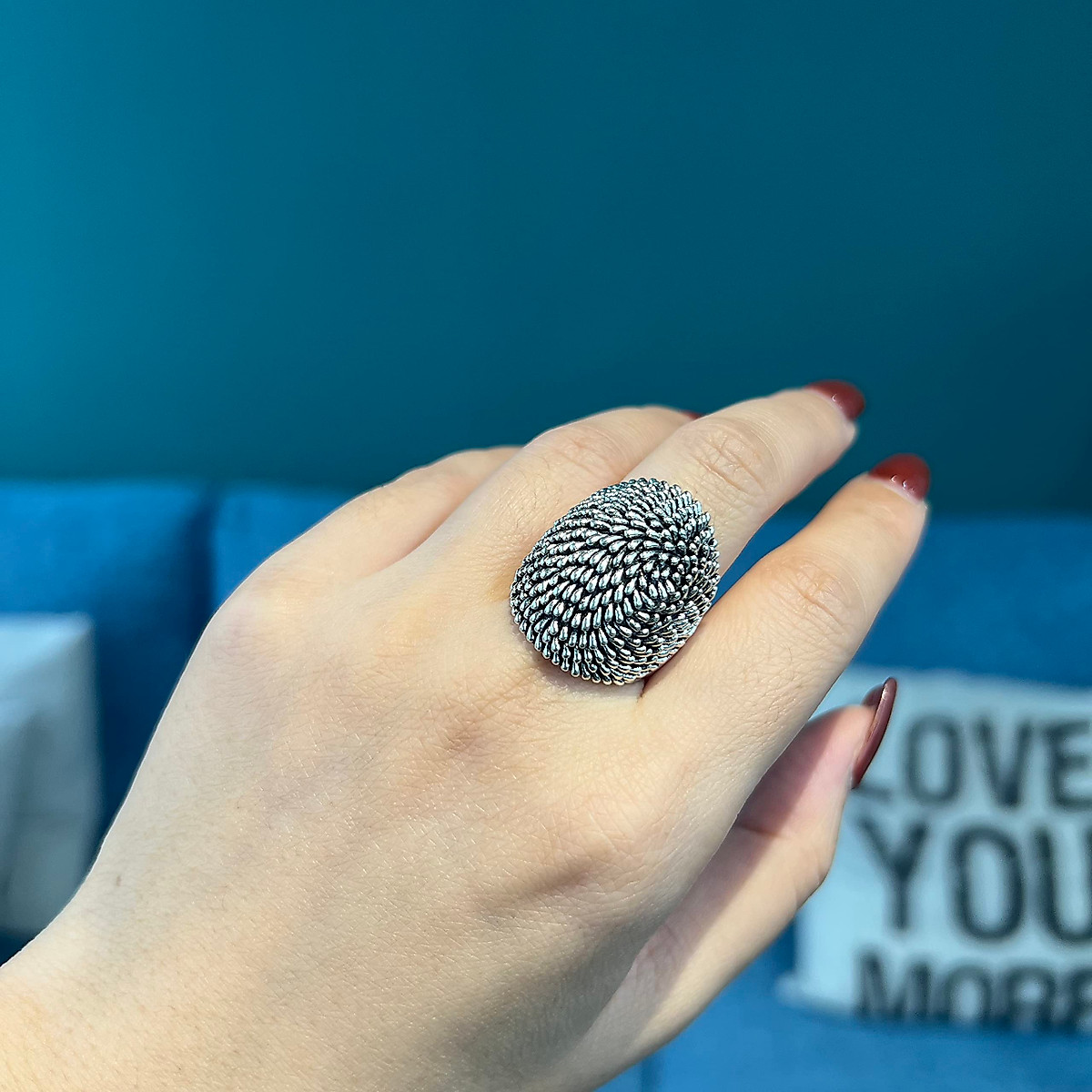 Mytys Vintage Silver Rings for Women Hedgehog Style Antique Statement Ring Thumb Rings Jewelry Gifts Size 8