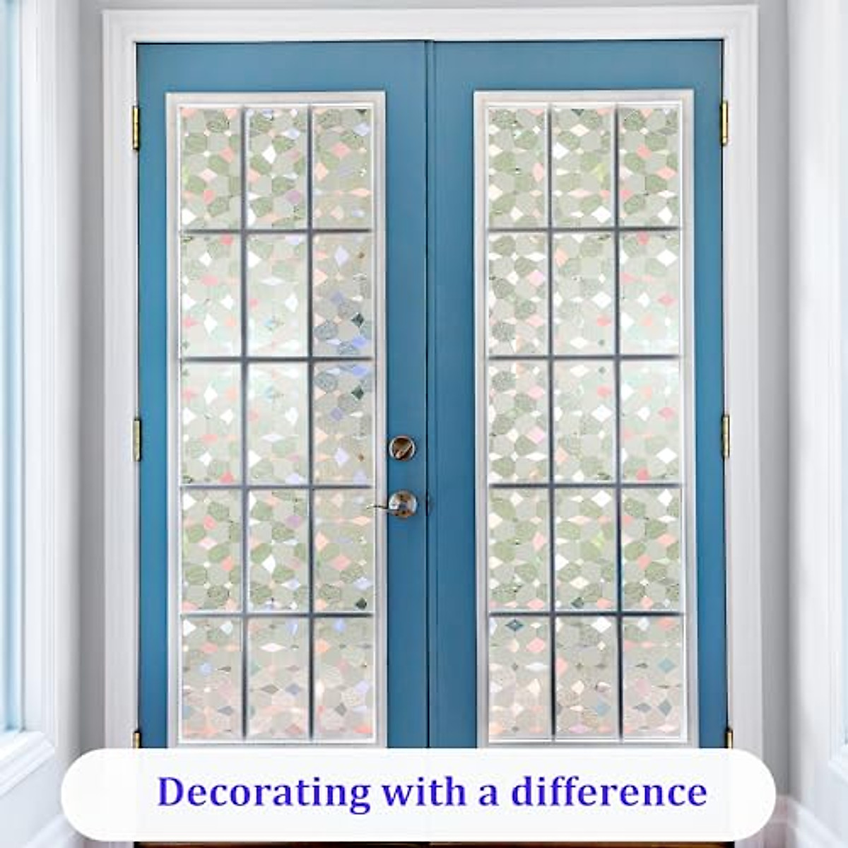 Waovacy Window Privacy Film Stained Glass Door Window Covering Decorative Window Clings Static Cling No Adhesive 3D Frosted Window Cover UV Sun Blocking Vinyl Window Sticker for Home,17.4x78.7Inch