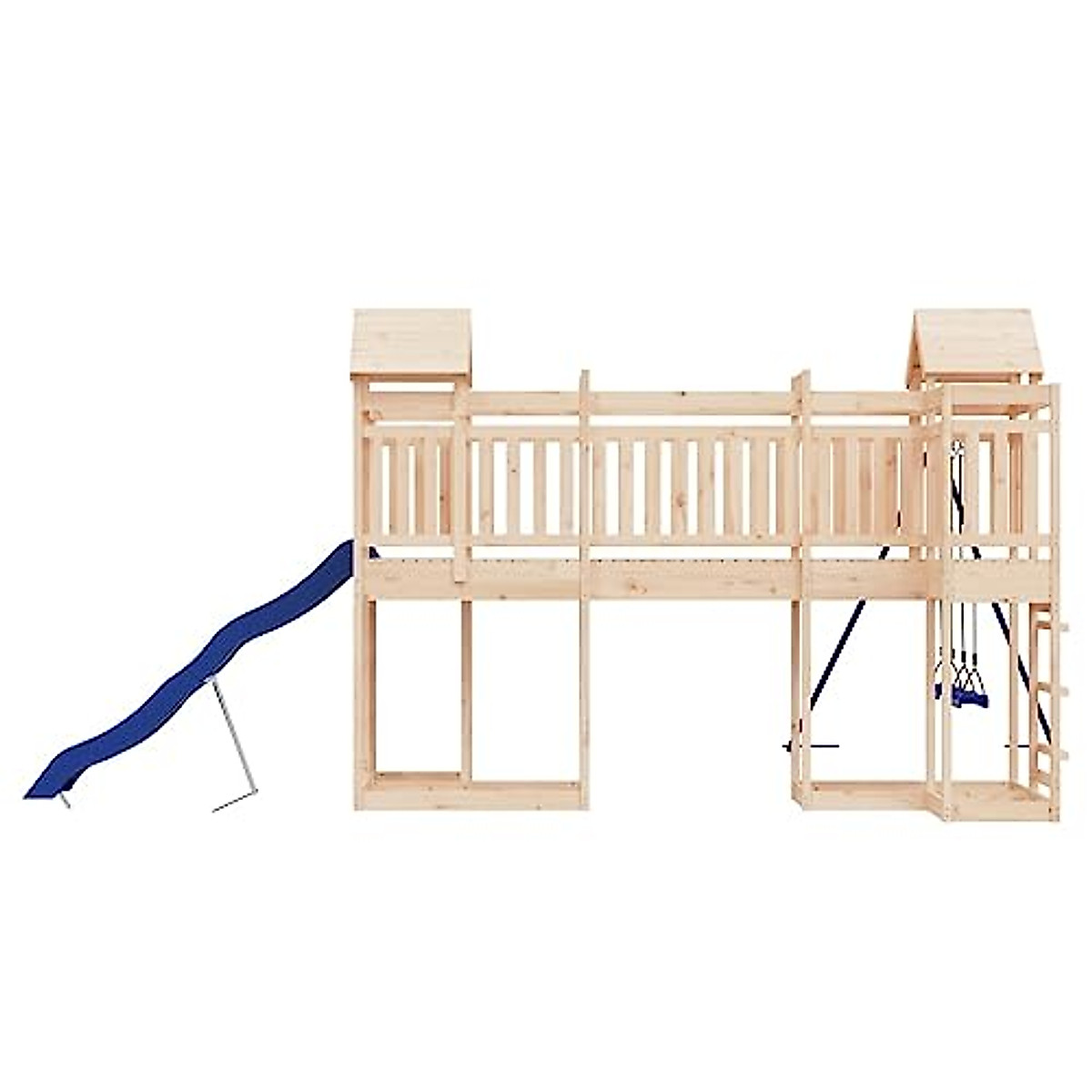 GOLINPEILO Outdoor Playset Solid Wood Pine,Garden Play Set with 1 Play Towers with Bridge,1 Wave Slide,1 Double Swing Set,Modern Outdoor Backyard Children's Climbing Wood Playground Playset,-4555