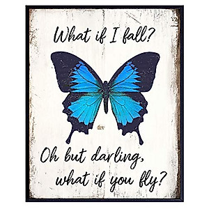 Butterfly Inspirational Quote Wall Art - Rustic Home Decor, Room Decorations for Bedroom, Living Room - Boho Encouragement Gift for Women, Girls, Teens, Best Friend, BFF – Sign Plaque Poster -Unframed