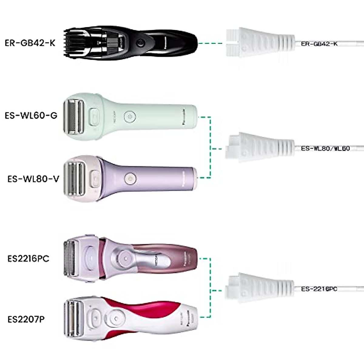 Charger Replacement for Panasonic Shaver ER-GB42-K, ES2216PC, ES-WL80-V Wet Dry Trimmer, 3-in-1 Charging Cord for Women Electric Razor, with Cleaning Brush