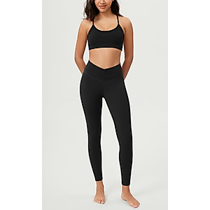 ODODOS Cloud Feeling Ruched Yoga Leggings for Women 7/8 Length High Waist Crossover Yoga Pants, Black, X-Small