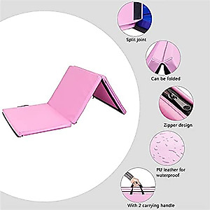 Pink Yoga Mat, Folding Yoga Mat Pilates Stretching Home Gym Workout Exercise Mat for All Types of Yoga, 55"x24"x1.2"