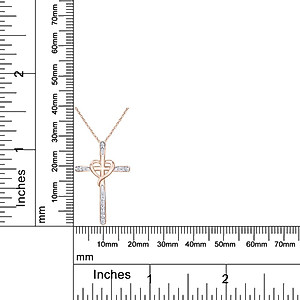 Jewel Zone US White Natural Diamond Cross Heart Pendant in 10K Rose Gold (1/20 cttw)