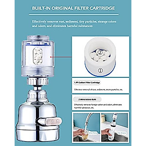 Water Filter for Sink, 360° Rotating Faucet Water Filter, Kitchen Bathroom Universal Swivel Sink Filter, with 3 Water Outlet Modes (Silver)