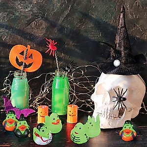 ArtCreativity Halloween Glow-in-The-Dark Mini Rubber Duckies, Set of 24, Variety of Halloween Characters, Trick or Treat Supplies, Goodie Bag Fillers, Party Favors, Halloween Themed Bathtub Toys