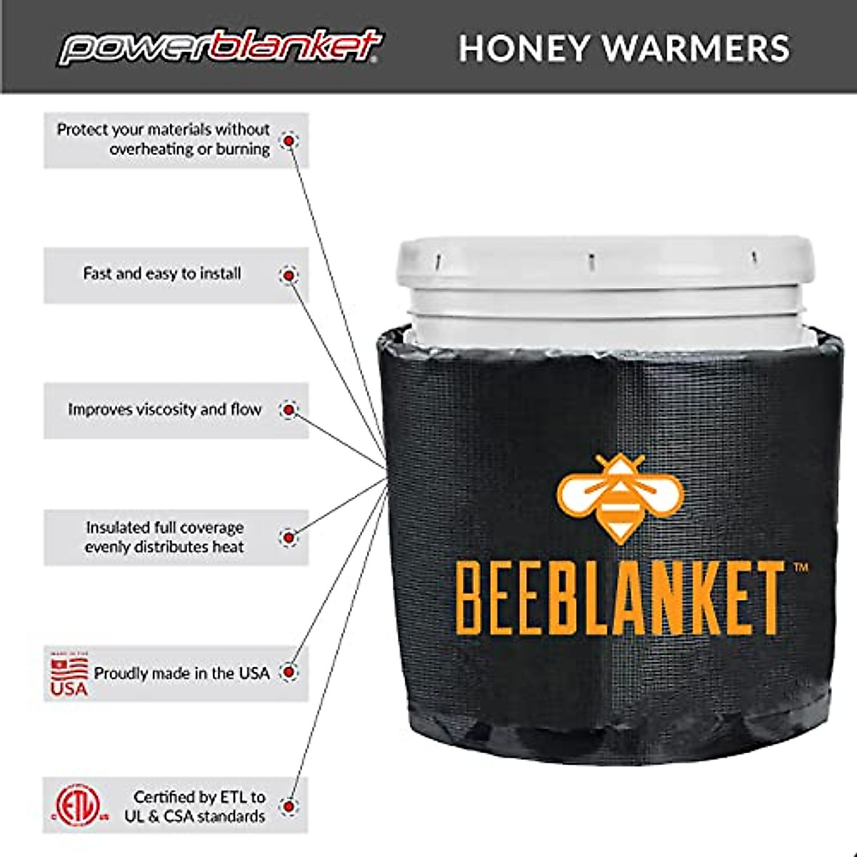Powerblanket BB05GV Bee Blanket Honey Heater, 5 gal Pail Heater with Cutout for Gate Valve, Charcoal Gray