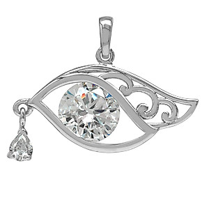 Silvershake 10mm Round White Cubic Zirconia 925 Sterling Silver Filigree Eye of Horus Inspired Pendant