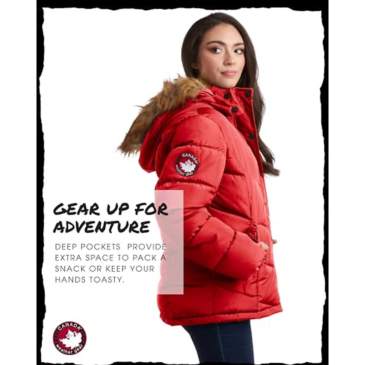 CANADA WEATHER GEAR Women's Winter Coat - Quilted Heavyweight Puffer Parka Coat – Plus Sized Jacket for Women (S-3X), Size Large, Red/Natural