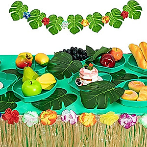 12 Pieces Palm Leaf Plates Hawaii Style Snack Tray Reusable Cookies Candy Dip Palm Leaf Serving Platter Green Plastic Food Tray Luau Party Palm Leaf Plates for Jungle Safari Tropical Birthday Supplies