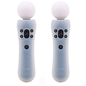 2 pcs Silicone Rubber Cover Anti-Slip Protective Skin Case for Playstation PS4 VR Move PS Move Motion Controller White