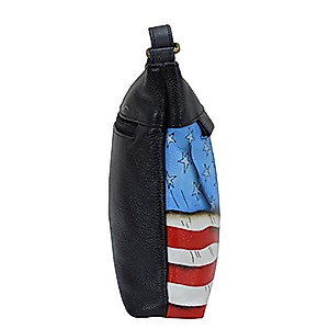 Anna by Anuschka Women s Anna Handpainted Anuschka Women Genuine Leather Medium Crossbody Handbag Hand Painted Exterior Stars and Stripe, Stars Stripes Black, One Size US