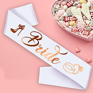 White Bride Sash with Rose Gold Foil, Bride to Be Sash | bridal sash | Bachelorette Party Sash for Bridal Shower Wedding Hen Party Decorations Engagement Gifts Jokes Favors (White + Rose Gold)